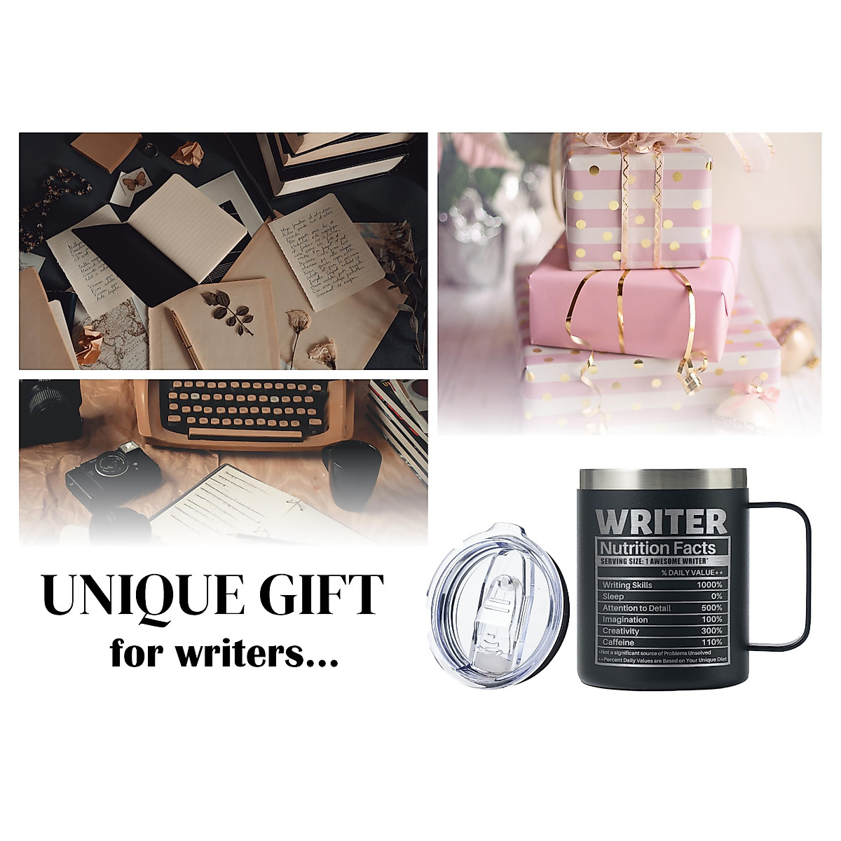 Onebttl Writer Gifts for Women/Men - 12oz Stainless Steel Insulated Mug with Lid - Graduation/Birthday/Christmas Gift for Writers, Novelist, Scriptwriter - Facts, Black