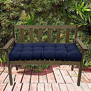 BOOMSHY 51"x20" Indoor/Outdoor Bench Cushion Cotton Garden Furniture Seat Cushion,Patio Wicker Seat Cushions with Ties for Lounger Garden Furniture Patio Lounger Bench (Navy Blue)