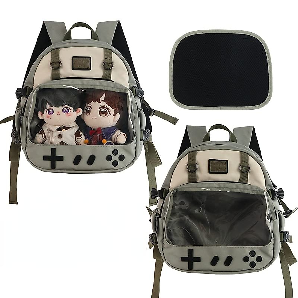 HOKMAH Cute Ita Backpack for Women Girls, Kawaii Clear Window Design Pins Plush Display, Lolita Itabag Japanese Style Bag School (Green)