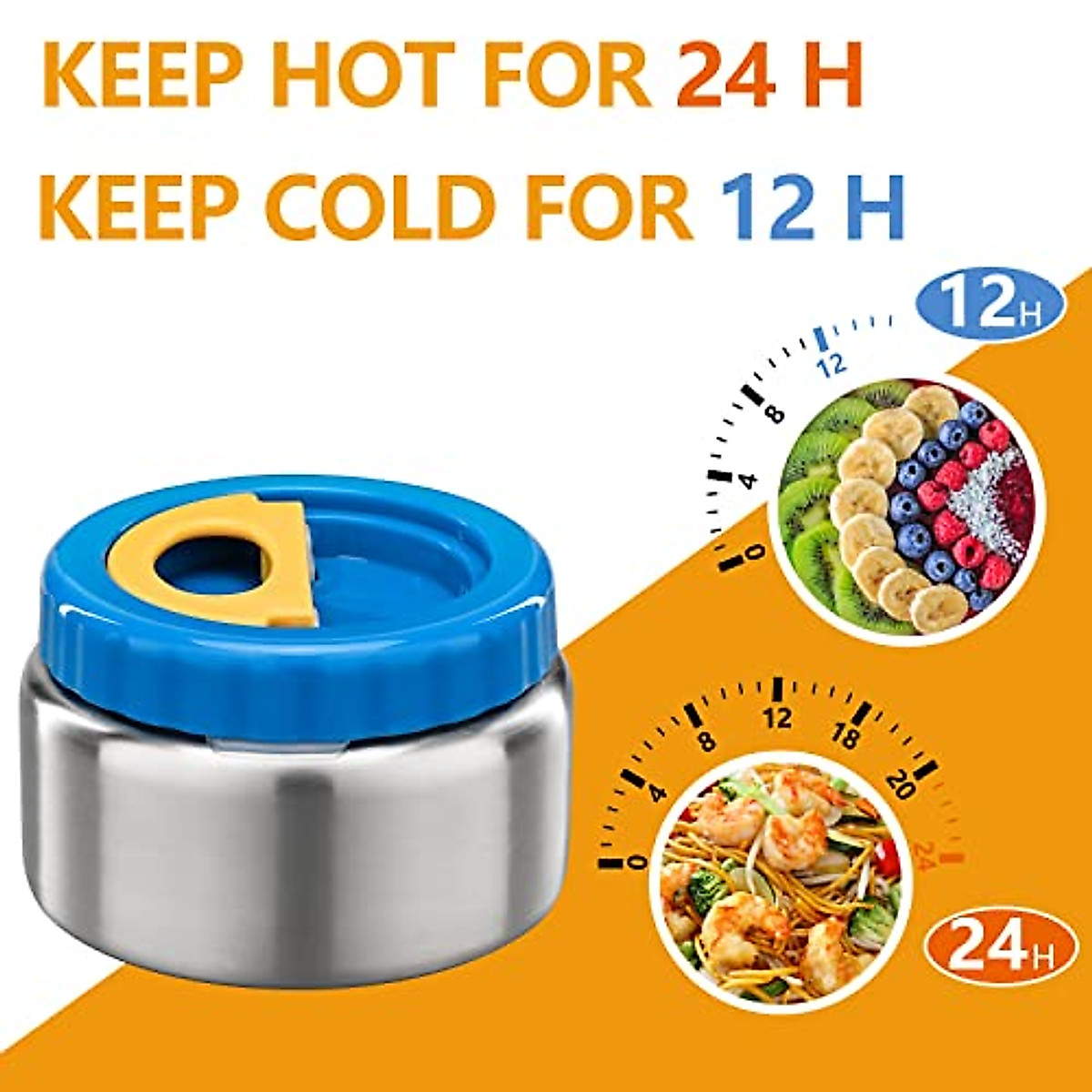 PIQUEBAR 8 Ounce Kids Thermo For Hot Food Vacuum Soup Thermo Insulted Food Jar, Lunch Container for School, Travel, Stainless Steel (8oz Blue)