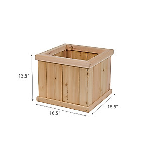 Premium Cedar Square Planter (16.5" x 16.5" x 13.5") for Growing Flowers, Plants, and Herbs; Ideal for Patio, Porch, Garden, Balcony, Deck, or Other Outdoors Locations; 100% Natural Cedar Wood