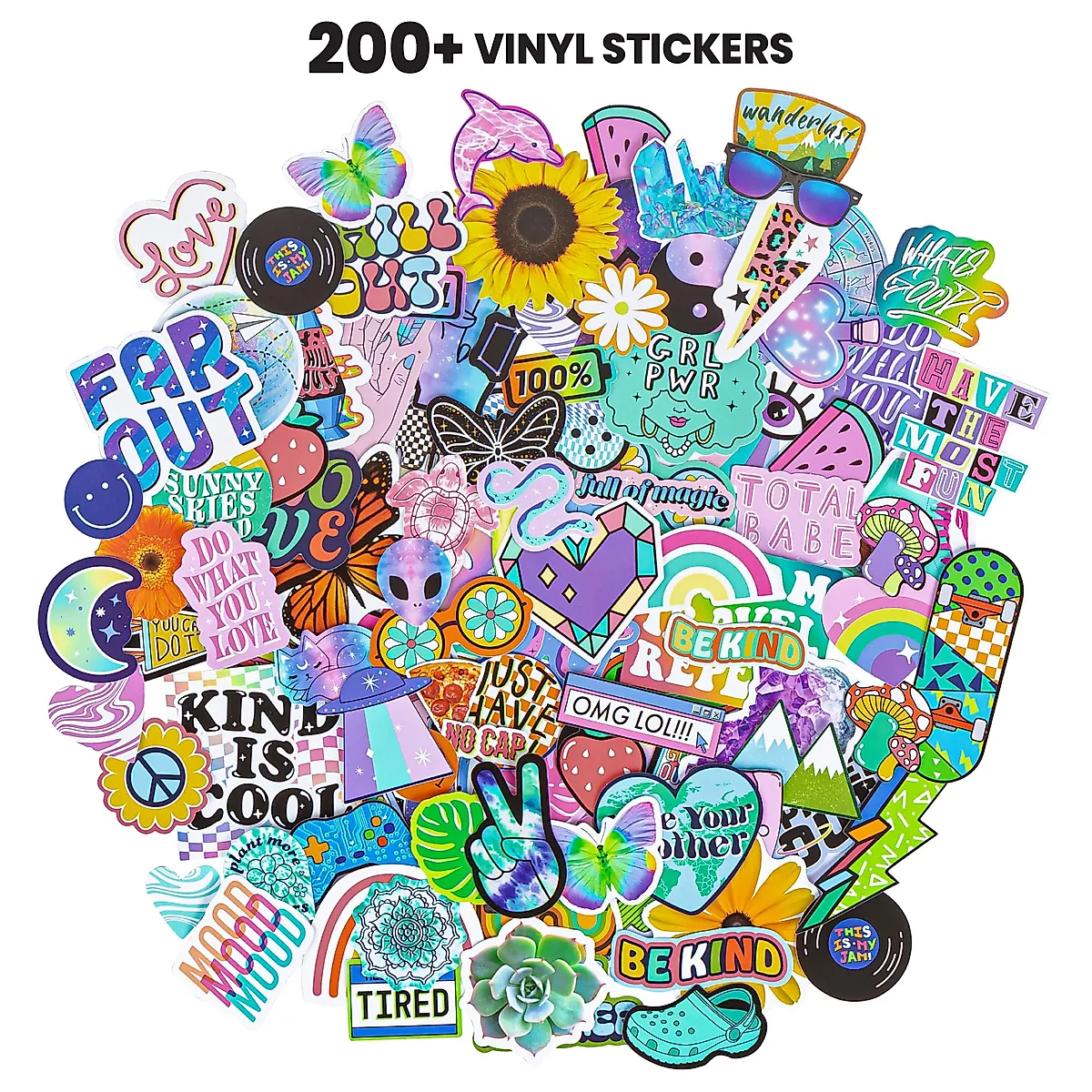 Fashion Angels Vinyl Sticker Pack - Includes 200 Large Y2k Stickers - Water Resistant Stickers - Kids Vinyl Sticker Assortment for Planners - Accessorize Notebooks, Journals & More - Multi