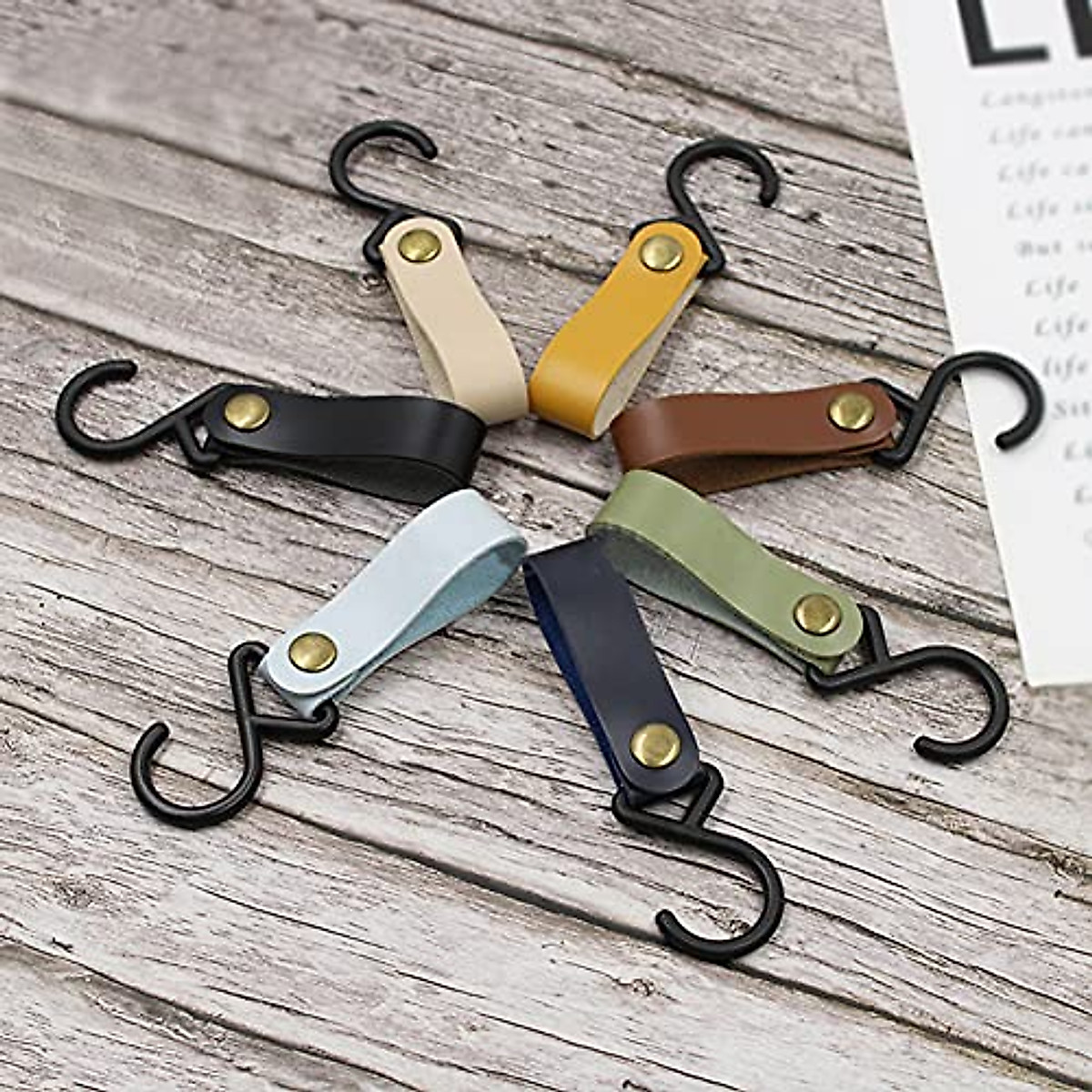 JeogYong 4-Pack S Hooks for Hanging, 2 Inch Small S Hooks with Leather Straps, S Shaped Hangers Plastic Hanging Hooks for Pots, Pans, Plants, Clothes, Closet Rod, Kitchen Utensils, Bathroom Towels