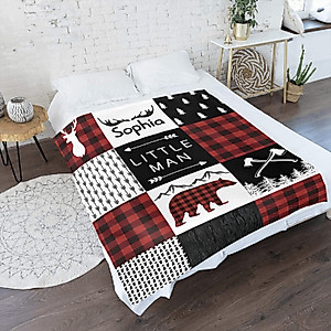 XOZOTY Lumberjack Buffalo Plaid Bear Personalized Blanket Nursery Swaddling Blankets for Gilrs Boys Kids Newborns Baby Shower Pet Gift 30 x 40 Inch