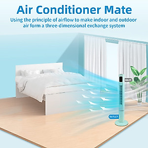 R.W.FLAME Tower Fan with Remote Control, Standing fan for office, Oscillating fan for home with children/pets/elders, Time Settings,LCD display,45W, Oscillation, 47", Green