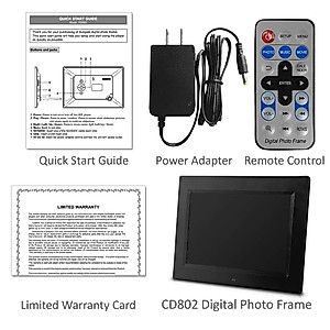 8 inch Digital Photo Frame & Multimedia Player - Display Videos & Photos & Set Music to Play. Includes 4GB Internal Storage, SD Card & USB Connections, & a Variety of Transition Effects