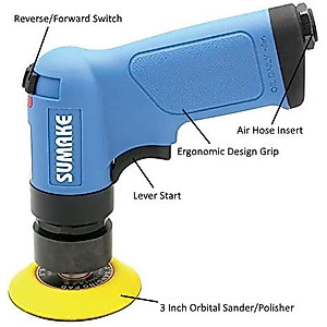 3 inch Mini random Air Orbital Polisher / Sander, Pistol Grip, 7,000 RPM, Composite Housing, (Sumake ST-C120)