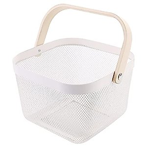 FRCOLOR Storage Bins Baskets Iron Storage Basket with Handle Shower Caddy Bin Organizer for Bathroom Countertop Fruit Organizer for Kitchen White Pantry Storage Baskets