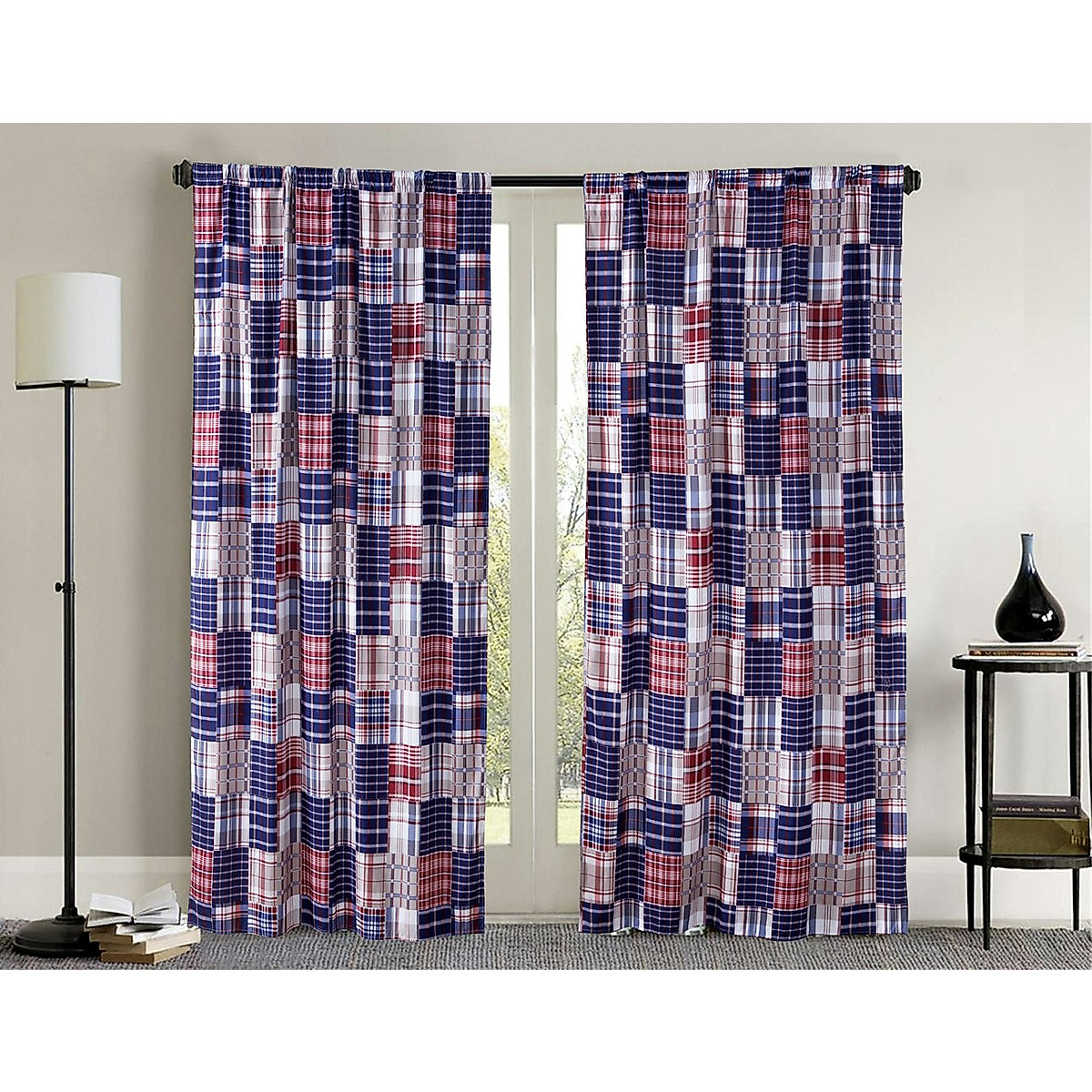 4 - Piece QUEEN Size BASEBALL Sports theme Comforter set with Plush Ball Pillow Included-Navy Blue, Red, White and Beige Plaid. Kids, Boys, Girls, Guest Room and School Dorm, Dormitory Bedding