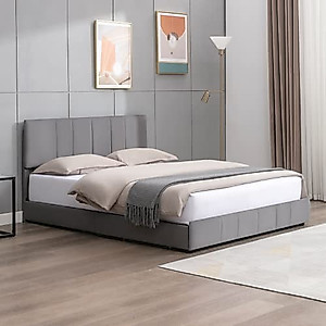 ZAFLY Platform King Size Bed Frame with Adjustable Headboard,Upholstered Cal King Bed Frame with 4 Storage Drawers,Wooden Slats Support,No Box Spring Needed (Dark Grey)