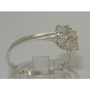 LetsBuyGold 925 Sterling Silver Real Genuine Opal Womens Cluster Promise Ring - Size 9