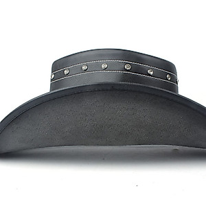 PTONUIC Cowboy Hat Punk Mens Style Hat Skull Sign Western Belt Band Cowgirl Hat Rivets Trim Black