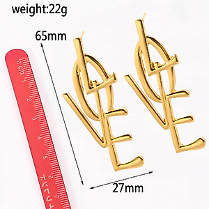 T-ztoss Simple Punk Love Letter Large Long Dangle Earrings Fashion English Alphabet Love Heart Shape Dangle Stud Earrings Statement Jewelry Gift for Women(Gold)