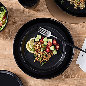 Stone Lain Jules Modern Stoneware 16-piece Round Black Dinnerware Set, Plates and Bowls Sets, Dish Set for 4, Black