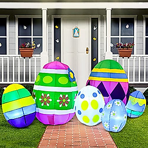 Joiedomi 7.5 ft Long Easter Inflatable Eggs with Build-in LEDs, Colorful Blow Up Easter Egg Inflatable Decoration for Easter Holiday Party Indoor, Outdoor, Yard, Garden, Lawn Decor