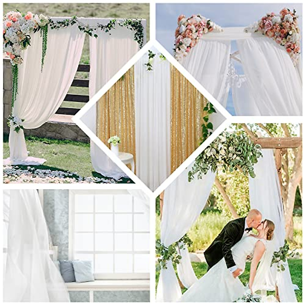 10x10ft White Backdrop Curtains for Parties, Sheer Wrinkle Free Polyester Wedding Backdrop Panels Drapes for Birthday Baby Shower Gender Reveal Photoshoot