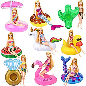 ZITA ELEMENT 9 Pcs Cute 11.5 Inch Girl Doll Float Swimming Pool Floaties Party Ring Inflatable Drink Holder for 11.5" Girl Dolls Pool Float Toys