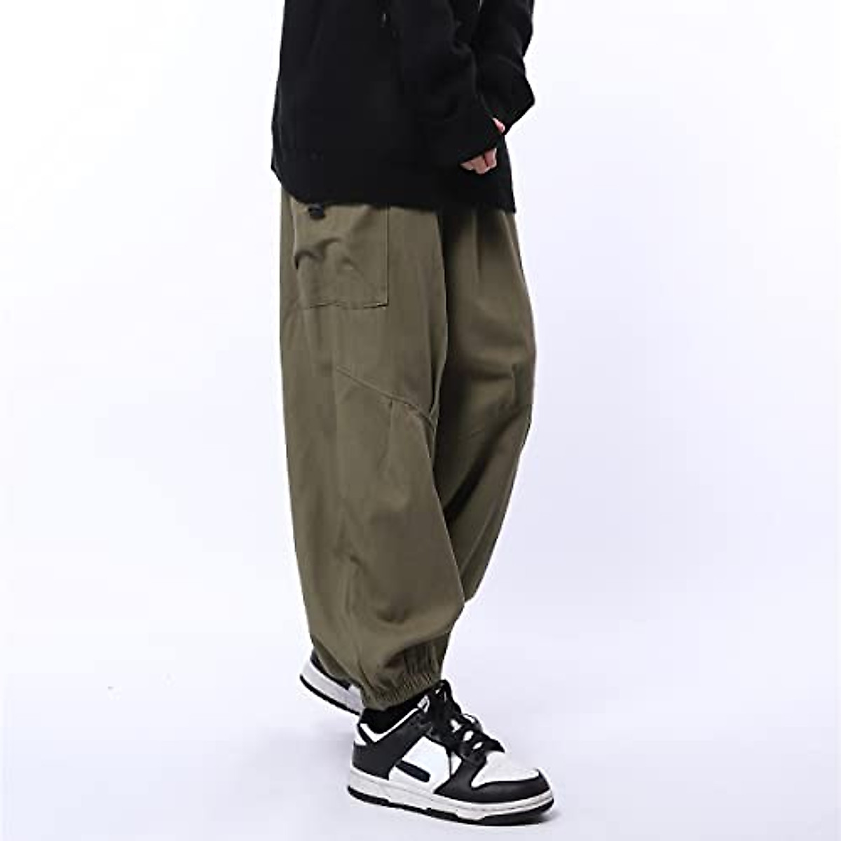 Jumpway Solid Cotton Cargo Pants for Women Relaxed Fit Straight Unisex Parachute Pants with Drawstring Hip Hop Y2K Streetwear Army Green