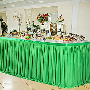Partisky Green Polyester Table Skirt for Rectangle Tables 6ft, Wrinkle Resistant Pleated Ruffle Table Cloth for Banquet Wedding Trade Baby Shower Display Gift Dining Table