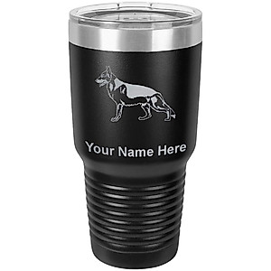 LaserGram 30oz Vacuum Insulated Tumbler Mug, German Shepherd Dog, Personalized Engraving Included (Black)