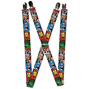 Buckle-Down mens Marvel Comics Suspenders - 1.0"- Avengers Superheroes Close-up Suspenders, Multicolor, 3.5 x 2.5 US