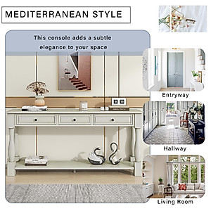 Merax LUMISOL 64 inch Long Console Sofa Table with 3 Drawers and Bottom Shelf, Hallway Table Entryway Table for Living Room, Easy Assembly (Antique White).