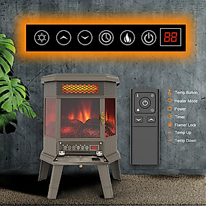 RealSmart Electric Fireplace Heater 22'' Freestanding Fireplace Stove Infrared Fireplace with 3D Flame Effect Remote Control, Timer, Overheating Protection Heater for Indoor Use Brown