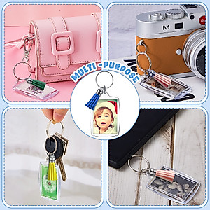 Henoyso 24 Set Acrylic Photo Frame Keychain with Tassels 2.2 x 1.57 inches Rectangle Acrylic Keychain Blanks Insert Picture Frame Keychain Clear Acrylic Blank Key Ring for DIY Crafting Projects