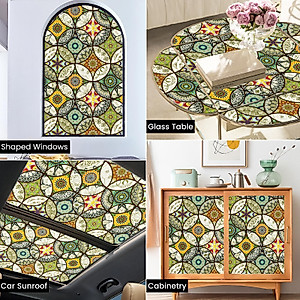 DKTIE Static Cling Decorative Window Film with Installation Tools Non Adhesive Privacy Film, Stained Glass Window Film for Bathroom Shower Door Heat Cotrol Anti UV, 17.7 x 78.7 Inch