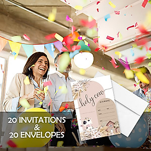 AEHIE Holy Cow Birthday Party Invitations, Multicolor, 20 Cards with Envelopes