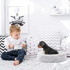 Calming Donut Cat and Dog Bed, Anti Anxiety Cuddler Round Calming Donut for Small/Medium/Large Pets, Machine Wash Puppy Bed Furniture, High Pillow, Provide Warm Indoor Pet Bed (23", Grey)