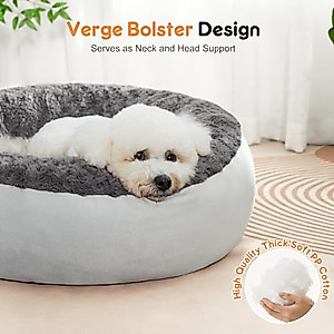 SHU UFANRO Calming Dog Beds for Small Medium Dogs and Cats, Round Dog Cuddler Cozy Bed, Washable Fluffy Plush Pet Bed with Waterproof Bottom (23"x 23"x 8")