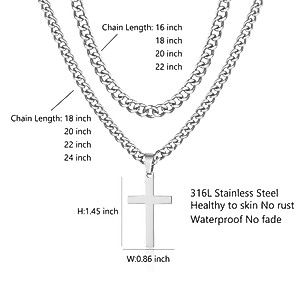 SENRAN Layered Cross Necklace for Men Boys Stainless Steel Layered Cuban Link Chain 16-24 inch Christian Cross Pendant Religious Jewelry Gifts(S-18-20)