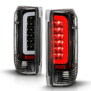 AmeriLite Truck 3D C-Type Halogen, Led, Tube Replacement Tail Light Set For 1989-1996 Ford F150 Bronco F250 F350- Passenger and Driver Side, Vehicle Light Assembly, Black