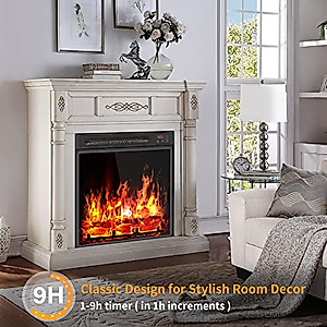 18-inch Electric Fireplace Heater with LED Realistic Flame Effect, Fireplace Insert Heater with Remote 1H to 9H Timer Safety Overheat Protection, Fireplace Stove for Bedroom Home Office, 1400W, Black