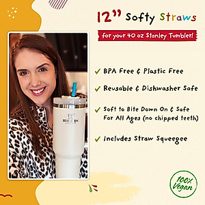 Premium Reusable Silicone Straws for Stanley 40 Oz Tumbler - Replacement 12 Inch Extra Large for Tall Size Simple Modern, Quencher, Yeti, Meoky - Included Cleaning Tools BPA Free Flexible