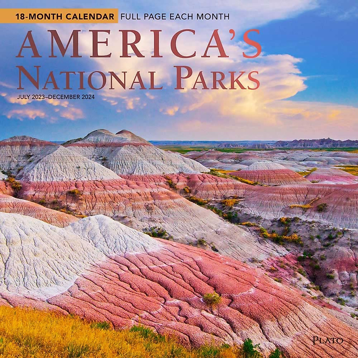 America's National Parks | 2024 12 x 24 Inch 18 Months Monthly Square Wall Calendar | Foil Stamped Cover | July 2023 - December 2024 | Plato | Yosemite Yellowstone