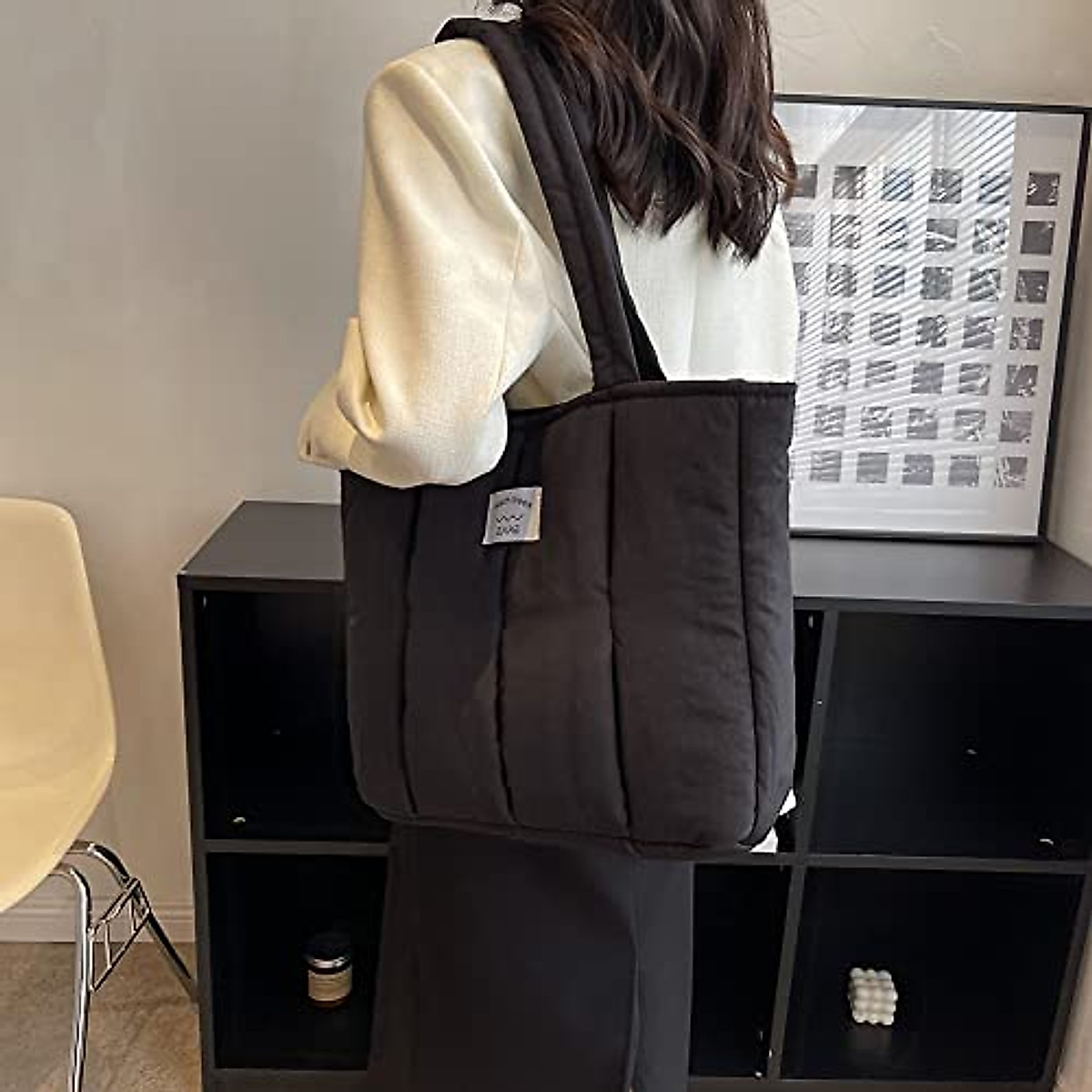 Puffer Tote Bag for Women Puffy Shoulder Bag Quilted Cotton Padded Large Purses and Handbags