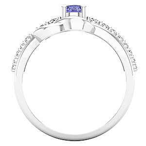 Dazzlingrock Collection 4mm Round Tanzanite & White Diamond Knot Style Engagement Promise Ring for Women in 18K Solid White Gold, Size 6.5