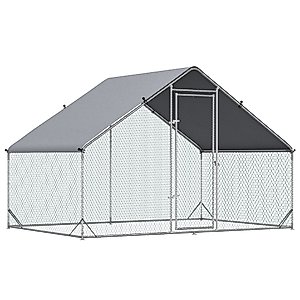 PawHut Large Chicken Coop Metal Chicken Run with Waterproof and Anti-UV Cover, Spire Shaped Walk in Fence Cage Hen House for Outdoor and Yard Farm Use, 1" Tube Diameter, 9.8' x 6.6' x 6.6'