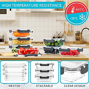 Skroam 10 Pack Glass Meal Prep Containers, Glass Airtight Food Storage Containers with Lids, Pantry Kitchen Storage Containers for Lunch, Food Storage, Meal Prep, Glass Lunch Bento Boxes - 22 OZ