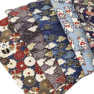 5PCS Floral Cotton Fabric Bundles 7.9 x 9.8 in Sewing Rectangular Bundle, Multi-Color Fabric Patchwork Fat Quarters Precut Fabric Scraps for Christmas DIY Quilting, 07