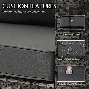 SUNVIVI OUTDOOR Patio Furniture Set, 4 Piece Outdoor Dark Grey Wicker Patio Furniture Sets, Aluminum Frame Outdoor Sectional Furniture Patio Couch Set with Anti-Slip Cushion