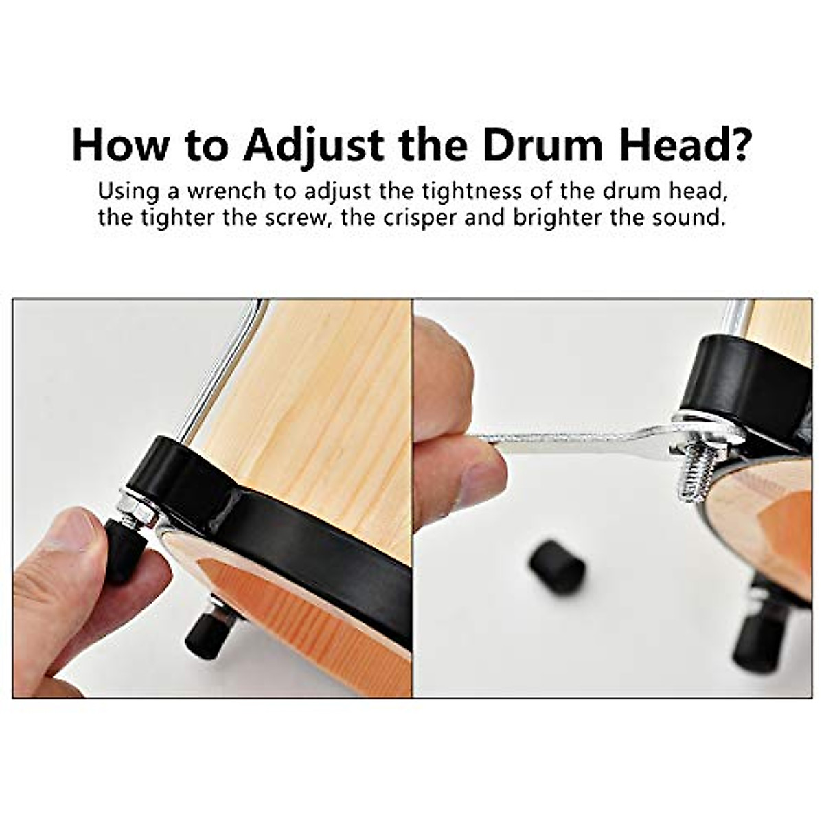 MUSICUBE Bongo Drum Set with Tuning Wrench Professional Wooden Percussion Instrument for Beginner Adults Kids (Natural Skin)