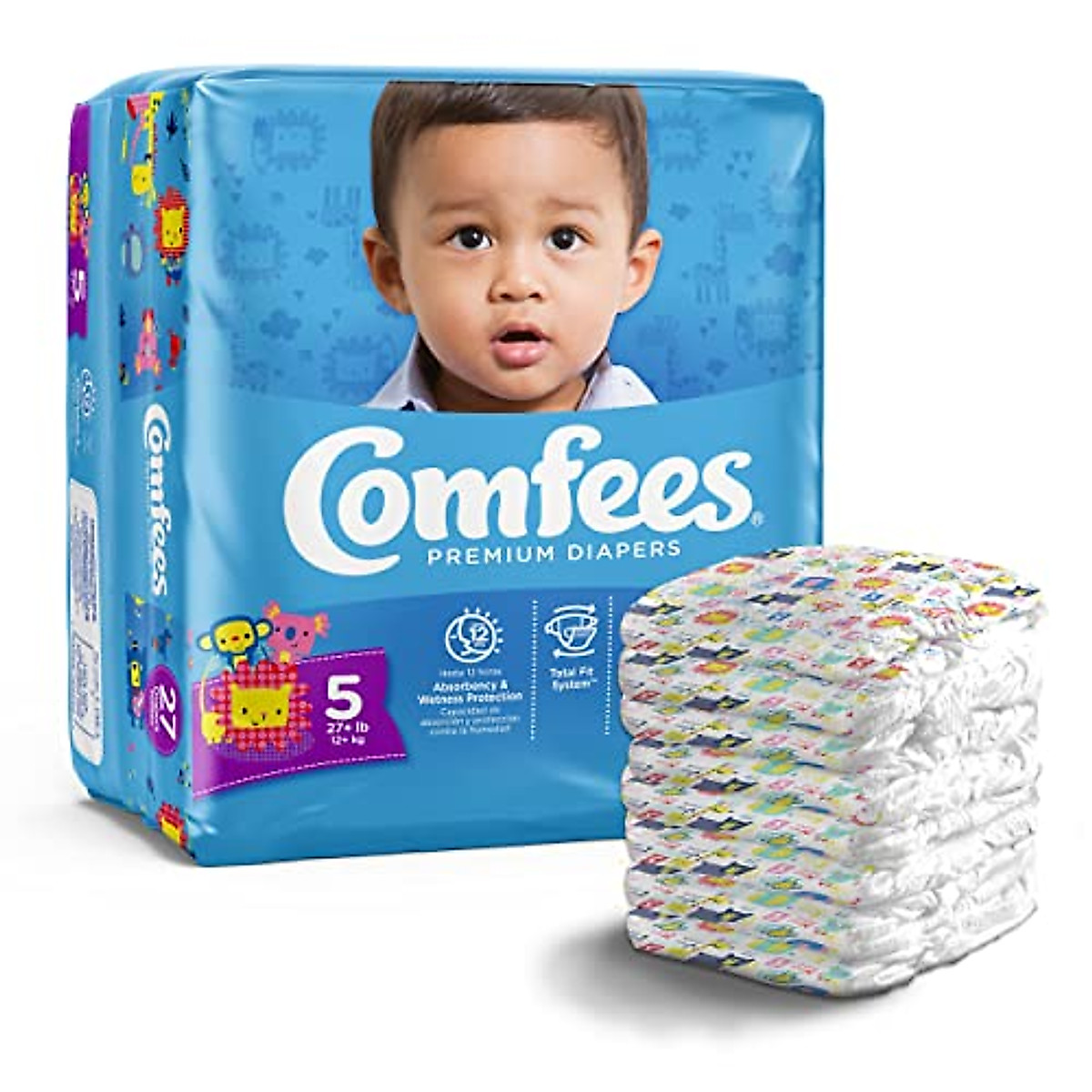 Comfees Premium Baby Diapers with Total Fit System for Boys & Girls, Size 5, 27Count, CMF-5