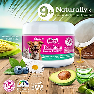 Biidey Dog Eye Wipes, Tear Stain Remover for Dogs and Cats, Gentle Cleansing for Puppy Eyes, Removing Discharge Pet Face and Ears, Essential Grooming Supplies, Paw Cleaner Wipes (60 pcs)