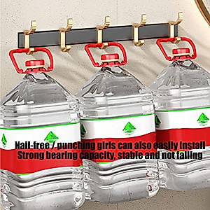 JIARY Coat Pegs Wall Mounted,Coat Hook with 5 Movable Hook for Coat Hat Towel Purse Robes Mudroom Bathroom Entryway,Black Gold,38 * 4.5cm