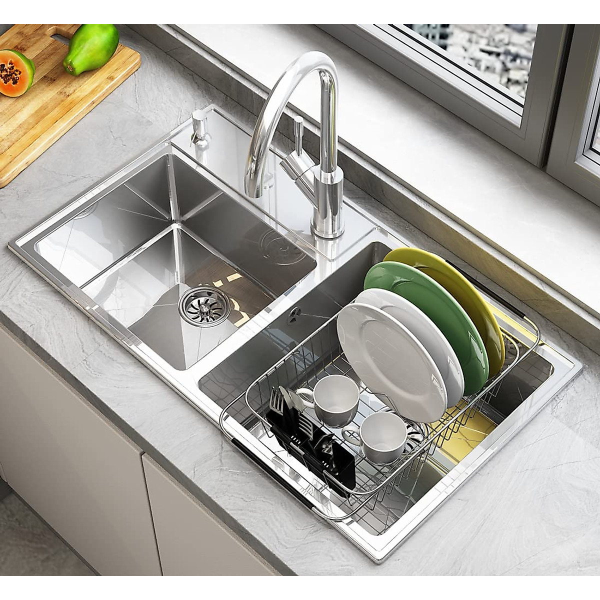 TESOT Adjustable Over Sink Dish Rack Stainless Steel Dish Drying Rack On Counter or in Sink, Rustproof