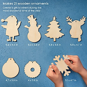 Arteza Kids Wooden Christmas Ornaments, 21 Blank Cut-Out Christmas Decorations, Over 200 Pieces, Includes Paint, Markers, Brushes, and Accessories, Craft Supplies for Kids’ After School Activities
