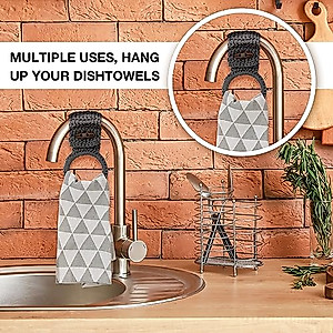 Hoolerry 8 Pcs Crochet Hanging Dish Towel Holder Hanging Kitchen Towels Ring Kitchen Towel Hanger with Hanging Loop Button for House Oven Stove Door, 8 Colors